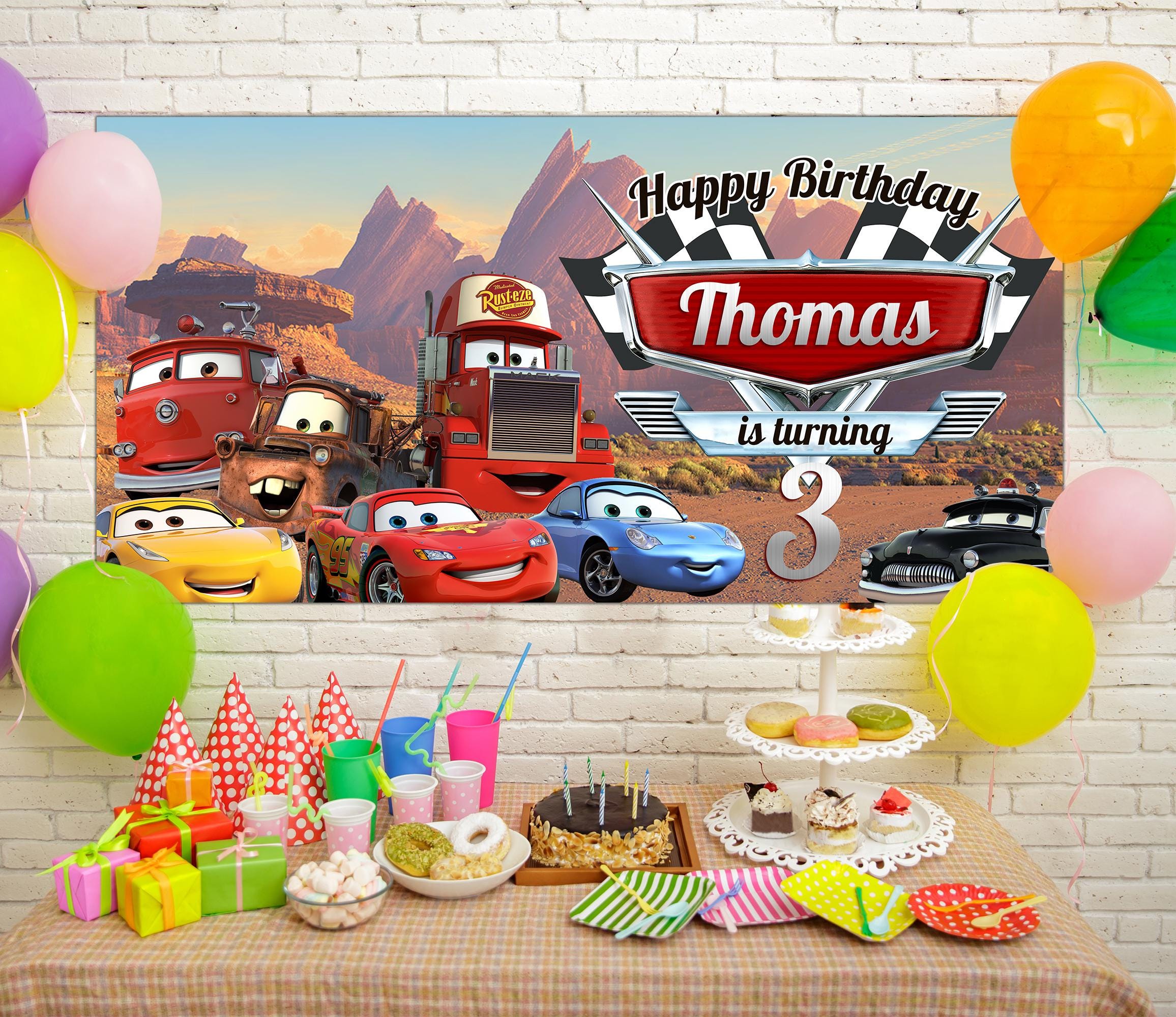 Disney Cars Birthday Banner, Cars Birthday Backdrop Decoration, Cars ...