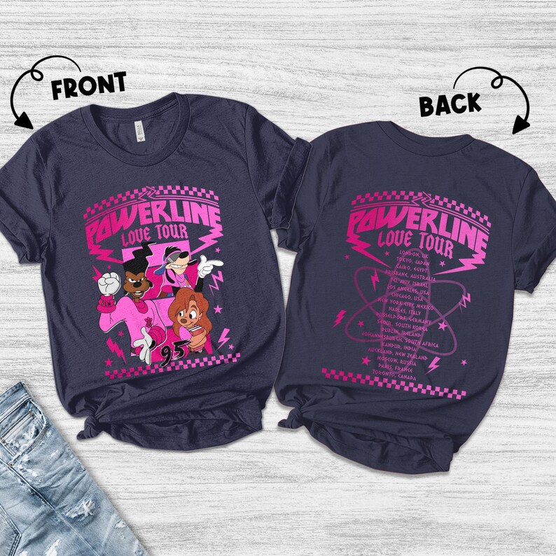 Two-sided Max Goof Roxanne Couple Disney Powerline Love Tour 95 Shirt ...