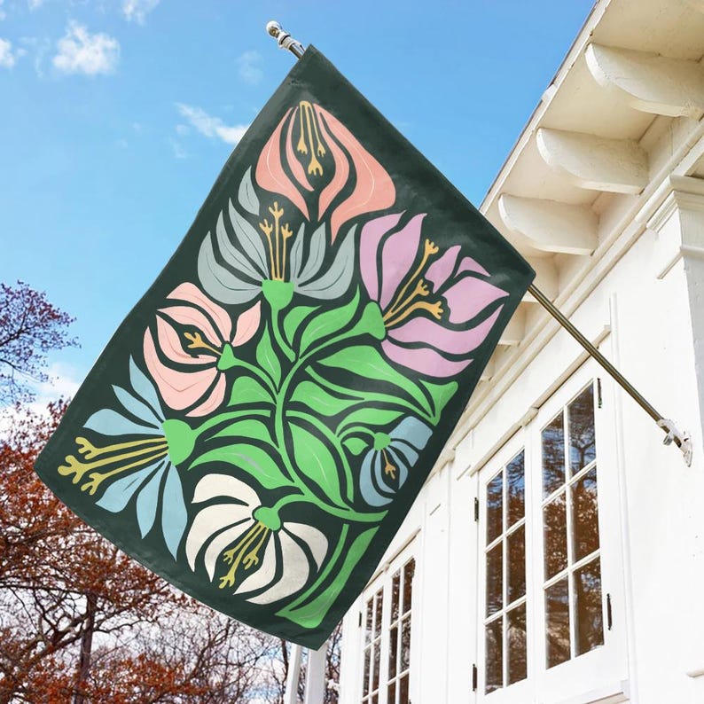 Botanical Matisse Garden House Banner, Flower Market Boho Gardener ...