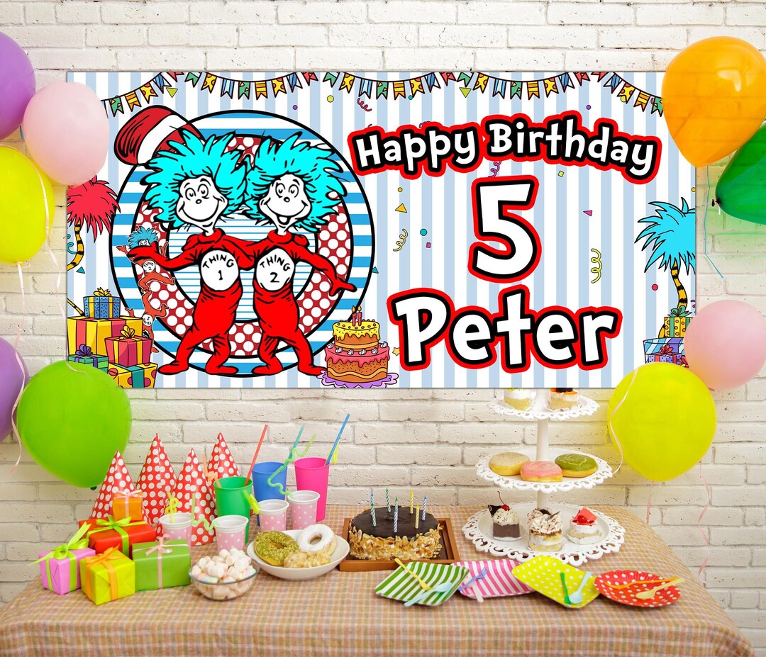 Thing 1 Thing 2 Birthday Banner, Kids Birthday Banner, Thing 1 Thing 2 ...