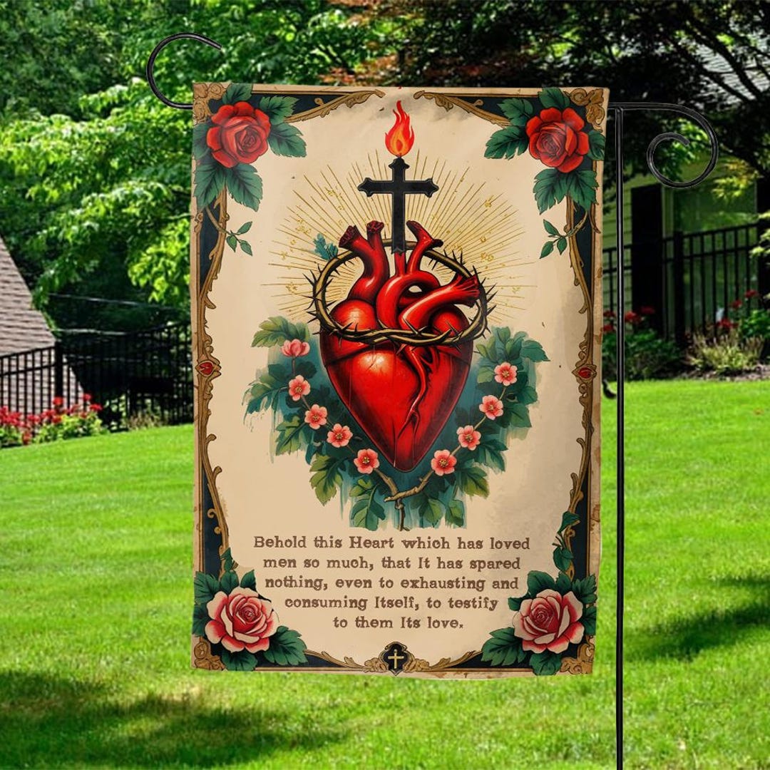 Sacred Heart of Jesus Church Garden Flag, Vintage Religious Garden Flag ...
