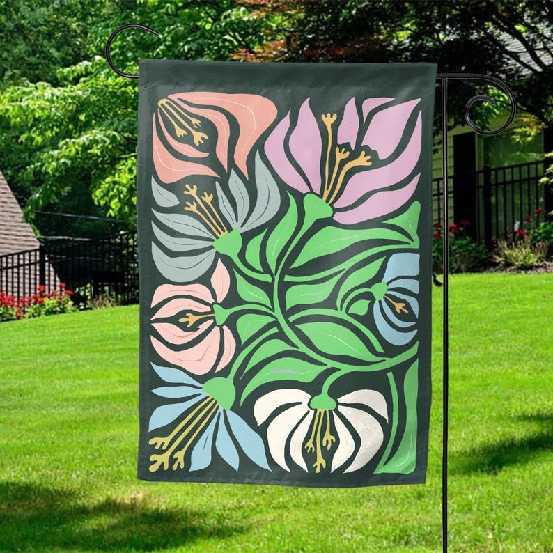 Botanical Matisse Garden House Banner, Flower Market Boho Gardener ...