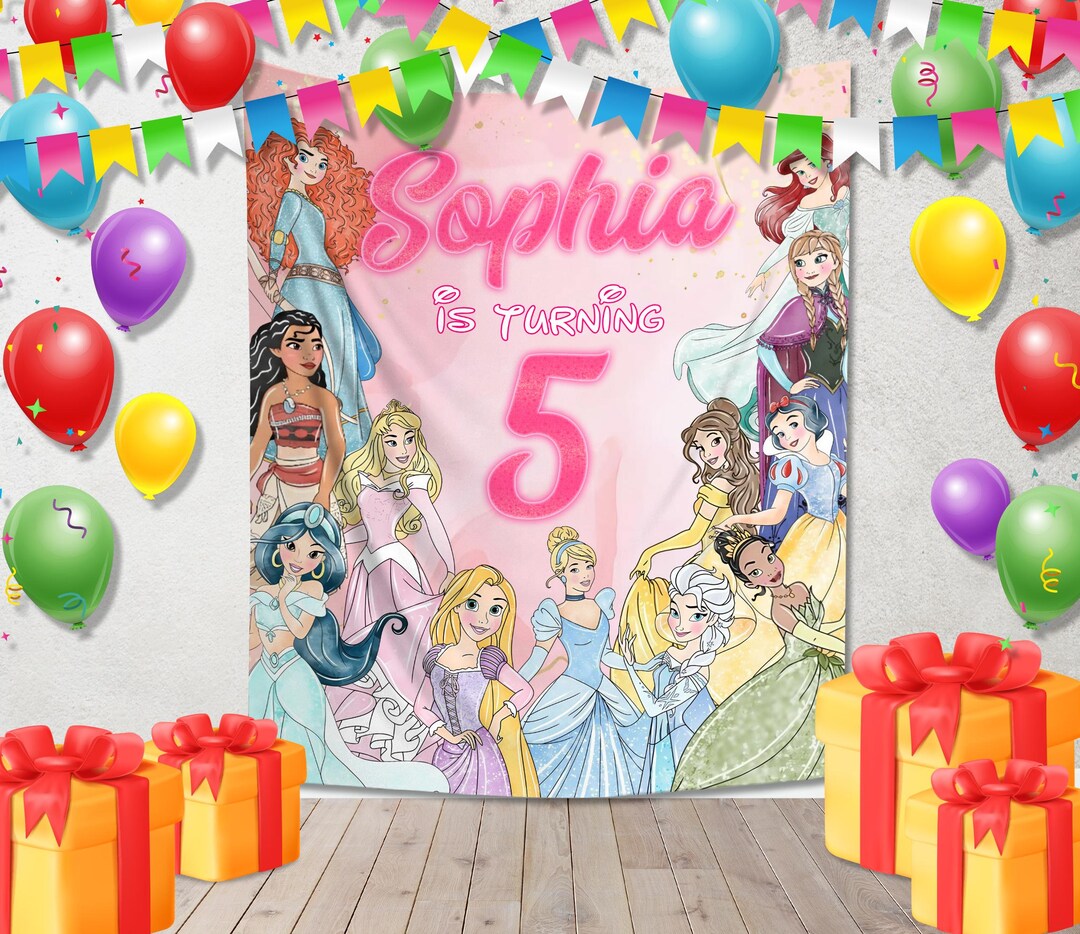 Disney Princess Watercolor Birthday Backdrop/princess Birthday Banner ...