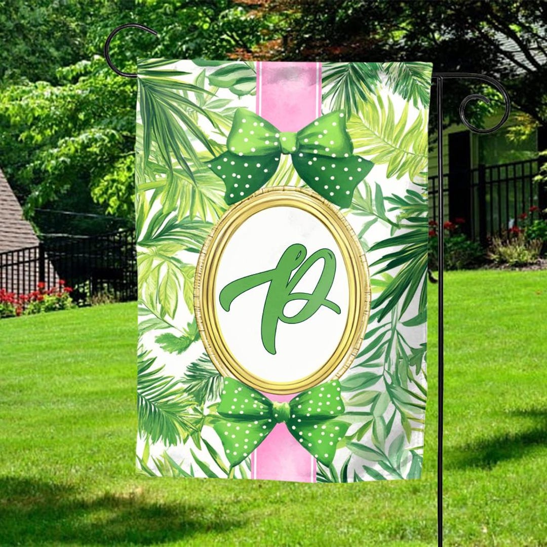 Preppy Tropical Initial Garden Flag/custom Palm Tree Yard Flag/summer ...