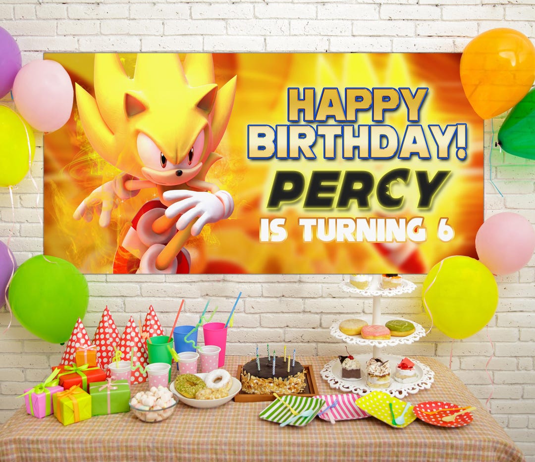 Super Sonic Birthday Party Backdrop/super Sonic Hedgehog Birthday ...