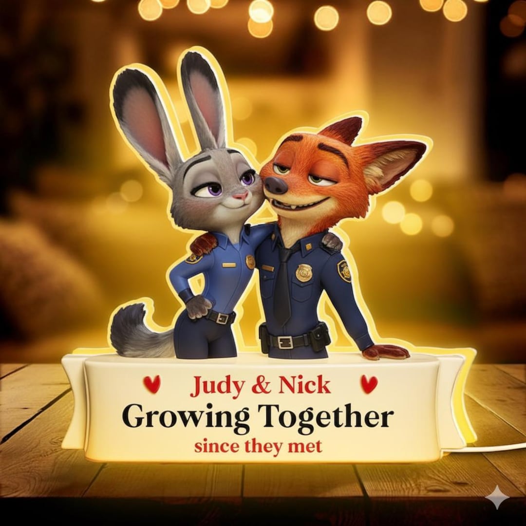 Zootopia 2 Judy & Nick Acrylic Light Box, Disney Couple Lamp, Zootopia ...