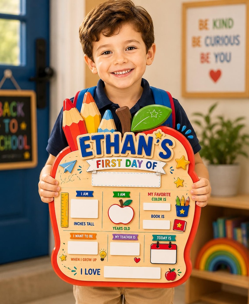 Custom Apple School Sign, Personalized First Day Board, Back to School ...