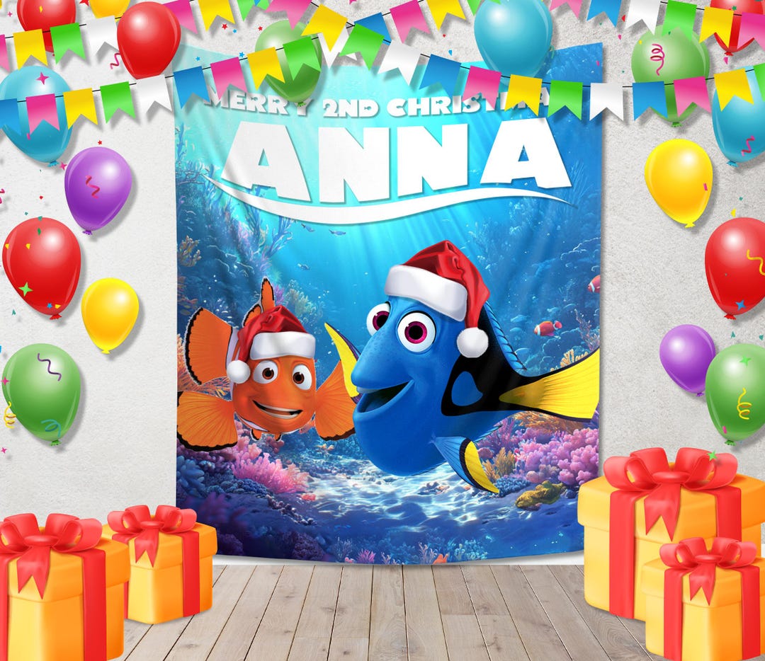 Custom Backdrop Finding Nemo Christmas Banner, Personalize Nemo Dory ...