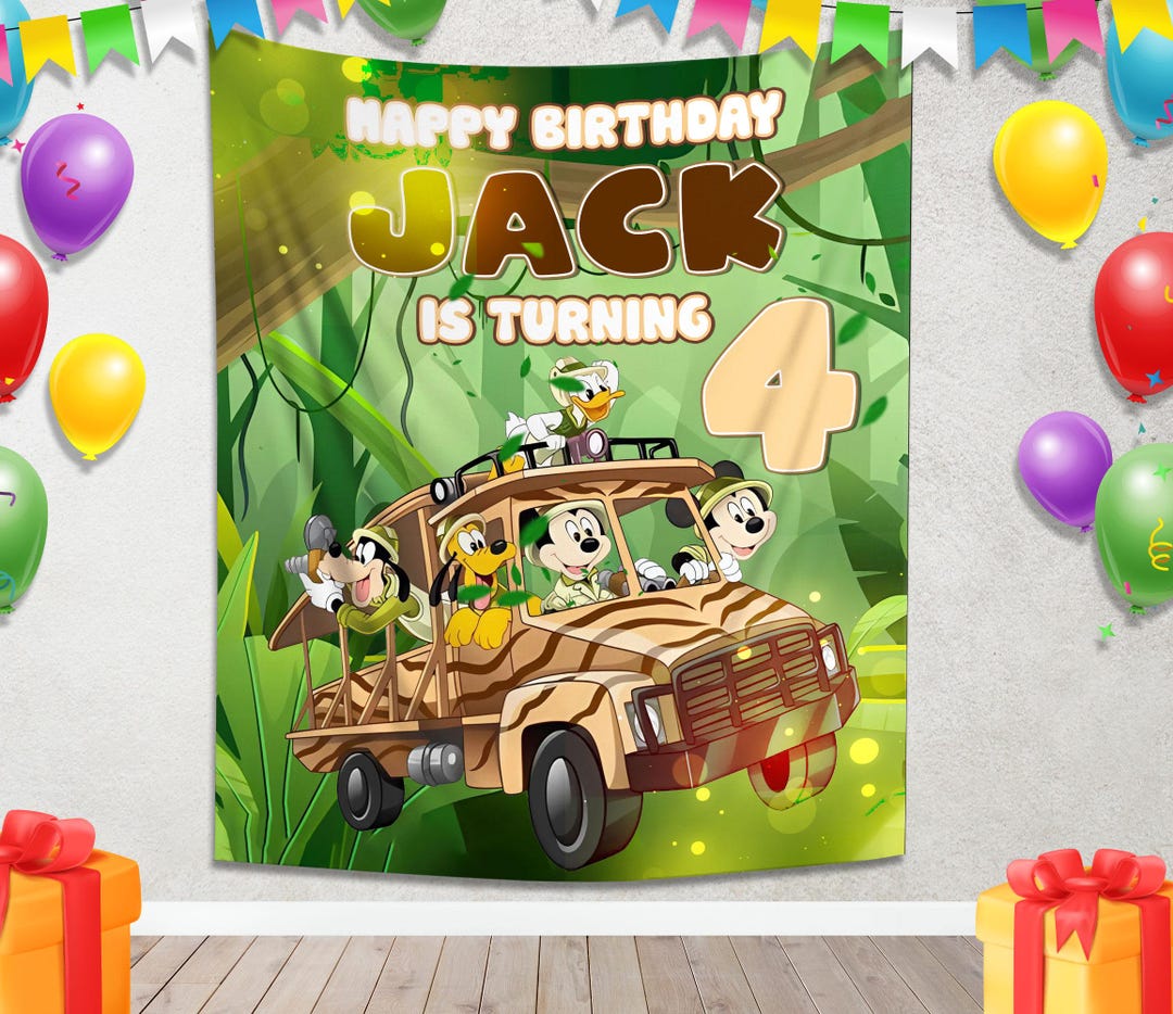 Mickey Mouse Safari, Backdrop Banner, Birthday Party, Disney Animal ...