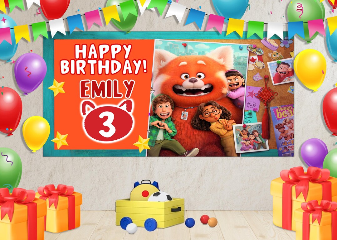 Turning Red Family Birthday Backdrop/turning Red Birthday Banner ...