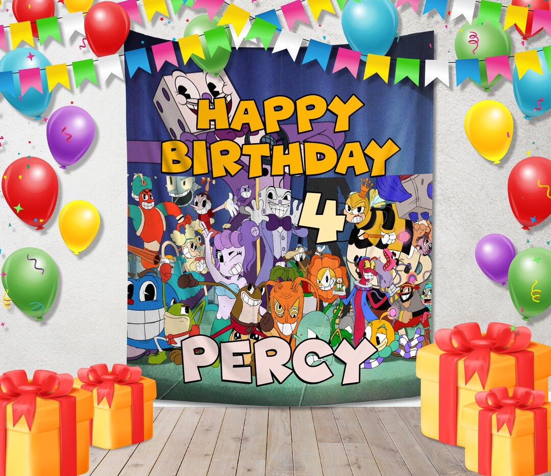 Cuphead Game Birthday Custom Banner, Cuphead Birthday Backdrop, Kids ...