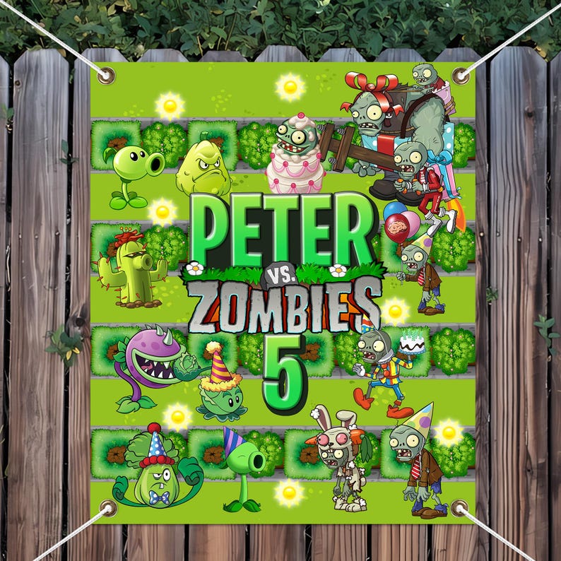 Plants Vs Zombies Birthday Backdrop/plants Zombies Birthday Banner ...