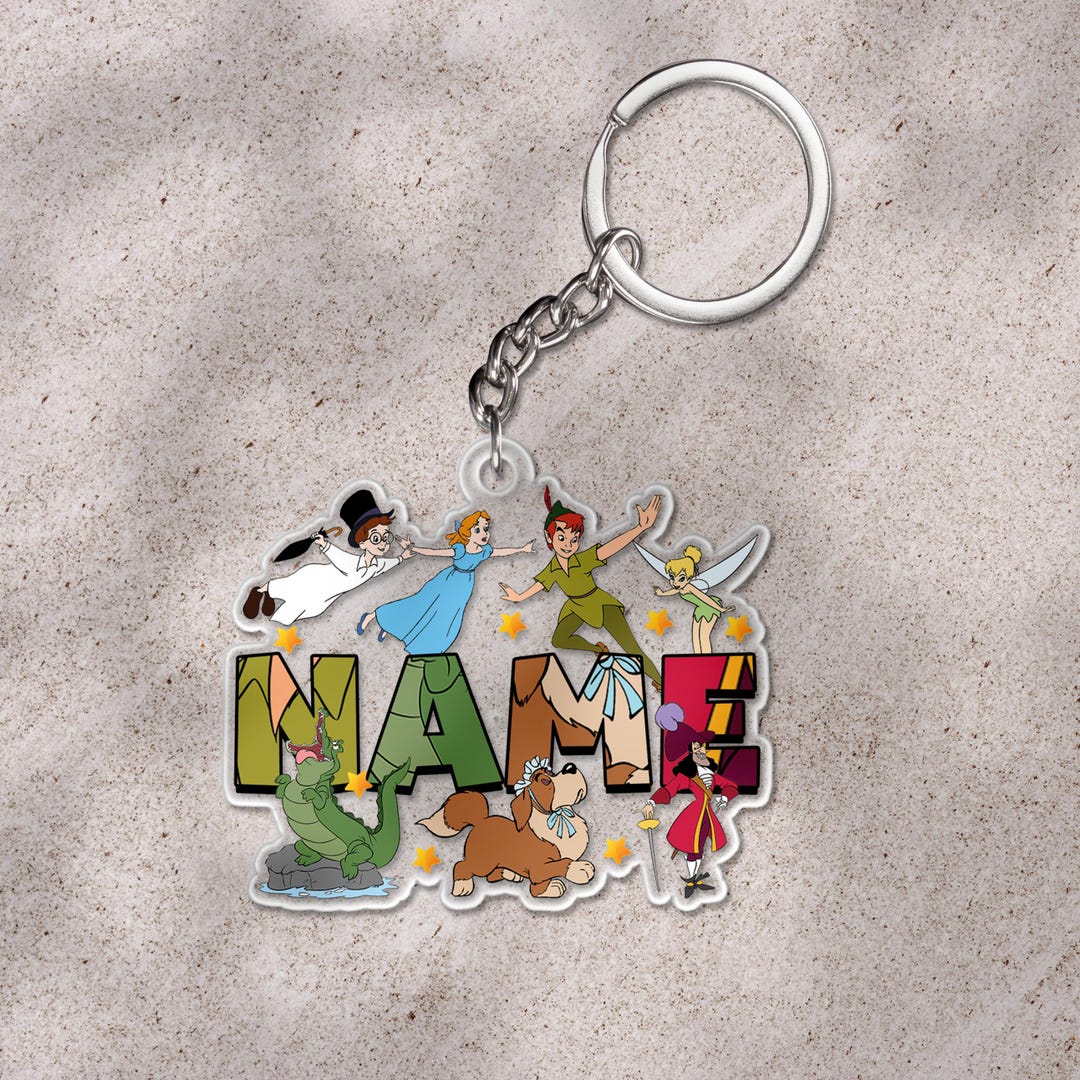 Custom Name Peter Pan Tinker Bell Hook Birthday Keychain, Personalized ...