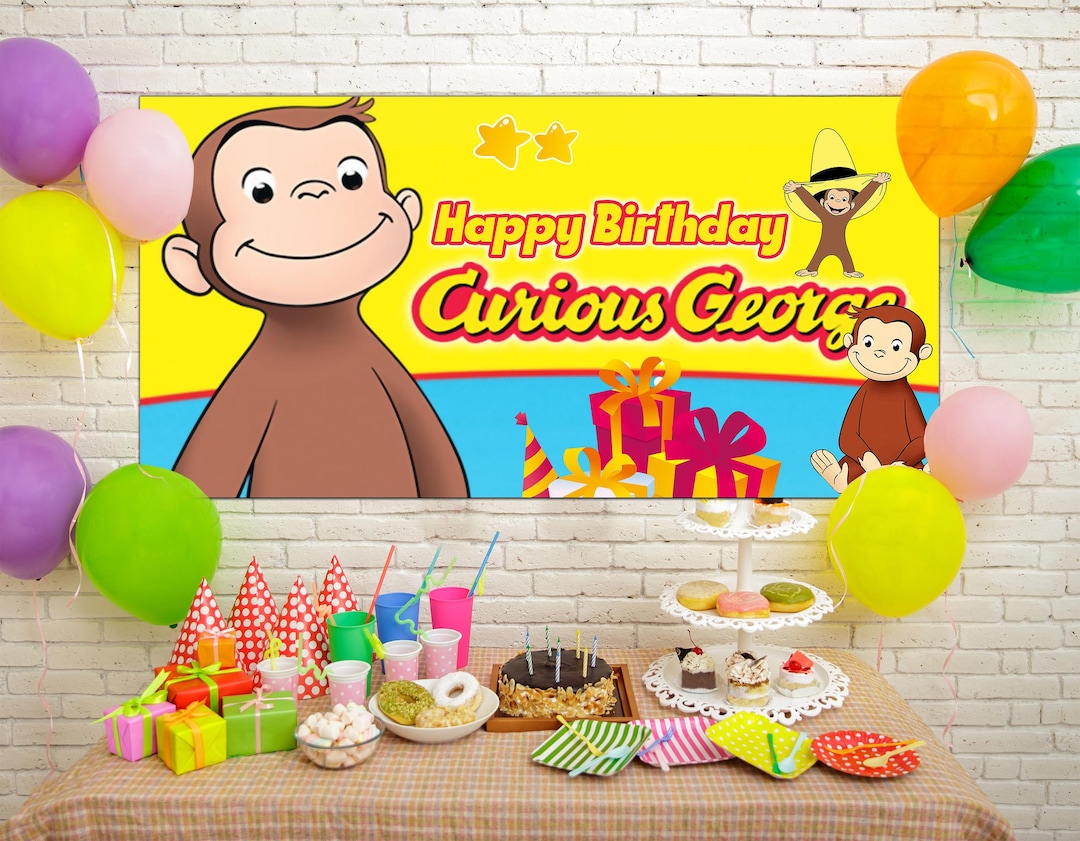 Custom Curious George Birthday Party Big Vinyl Banner Sign Decoration ...