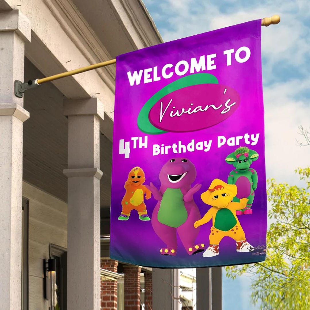 Barney Birthday Garden Flag, Custom Dinosaur Party Yard Sign, Barney ...