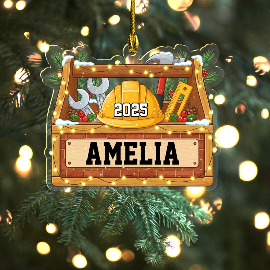 Custom Name Construction Toolbox 2D FLAT Ornament, Personalized Builder ...