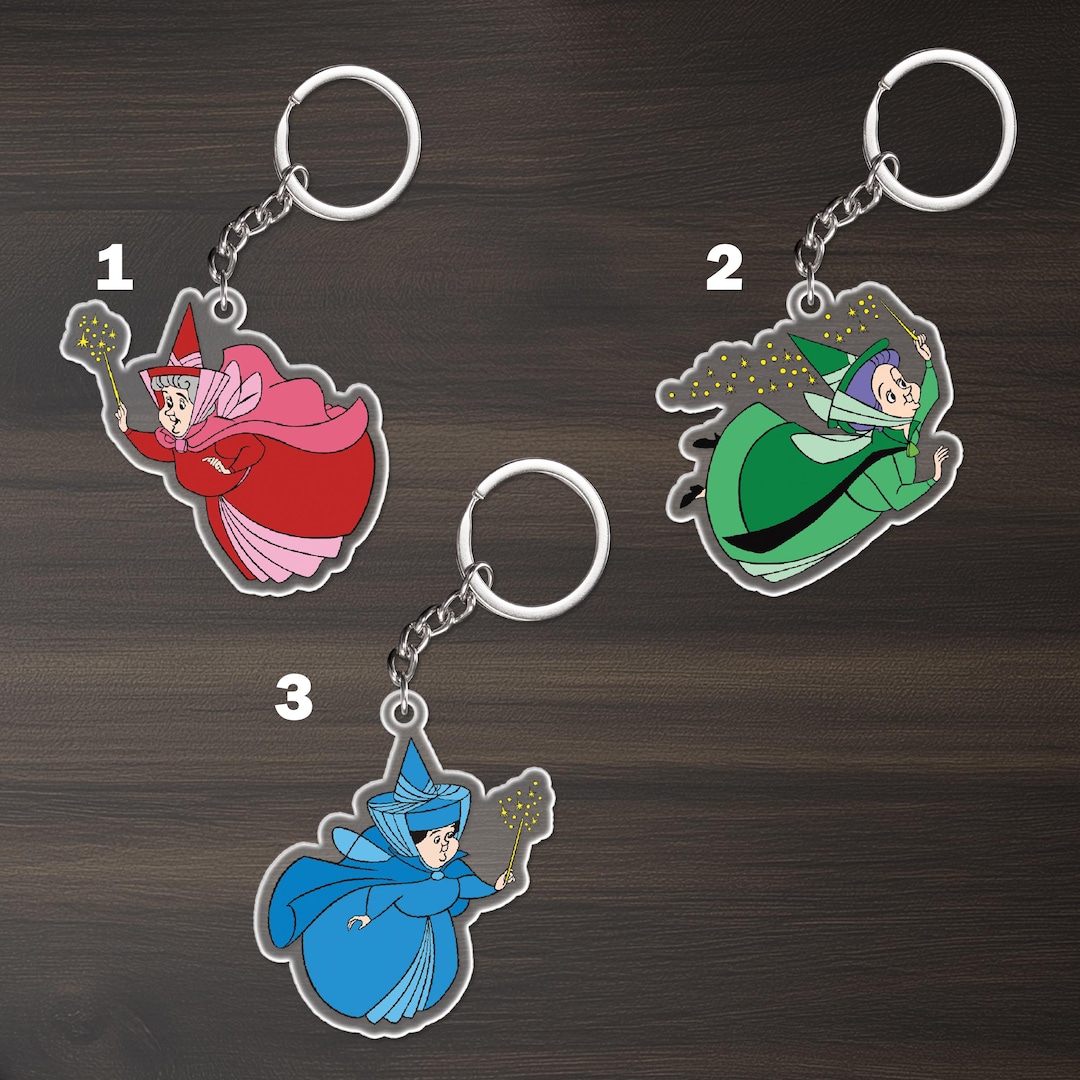 Disney Sleeping Beauty Good Fairies Flora Fauna Merryweather Keychain ...