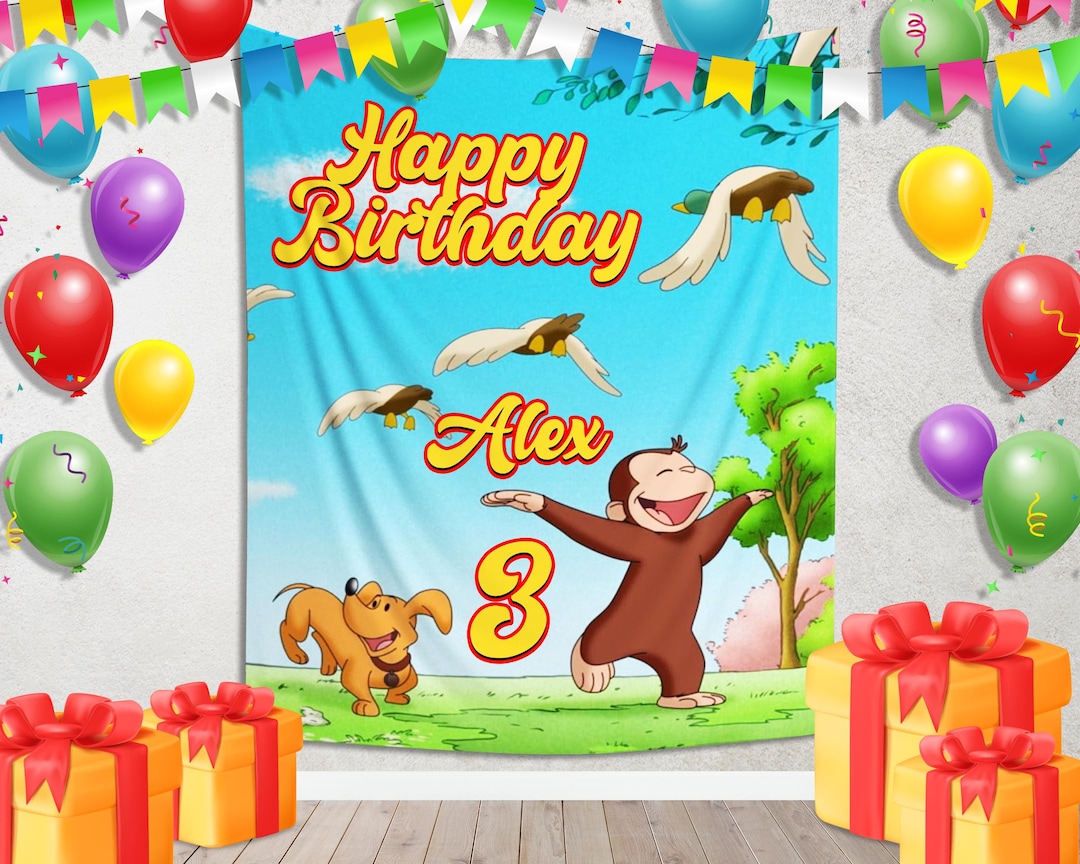 Curious George Backdrop Birthday, Happy Birthday Curious George Banner ...