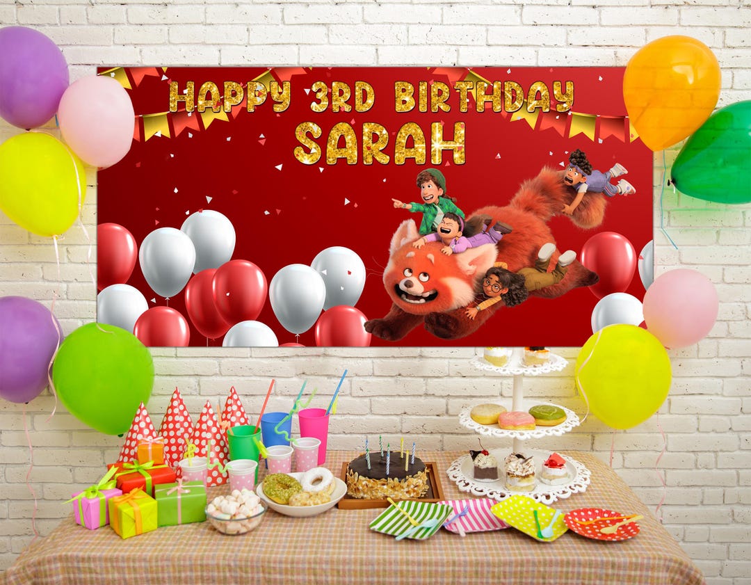 Turning Red Birthday Backdrop, Turning Red Banner, Turning Red Party ...