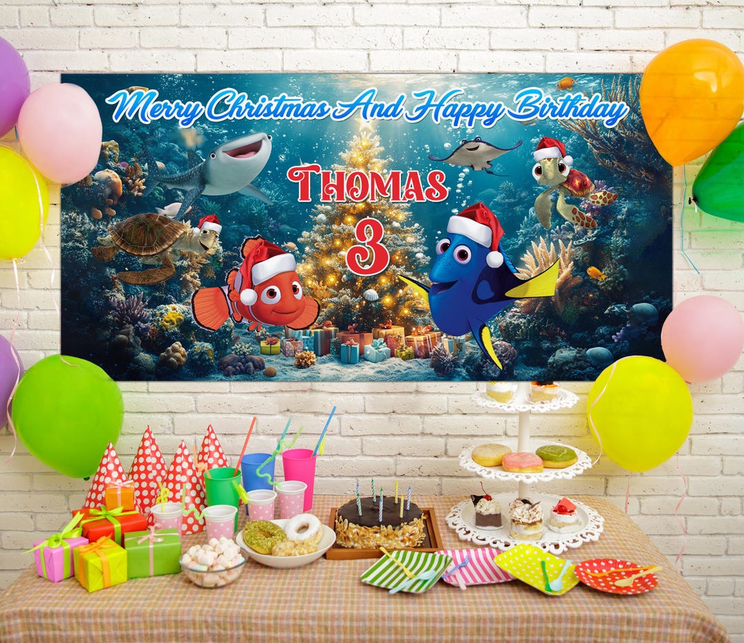 Custom Backdrop Finding Nemo Christmas Banner, Personalize Nemo Dory ...