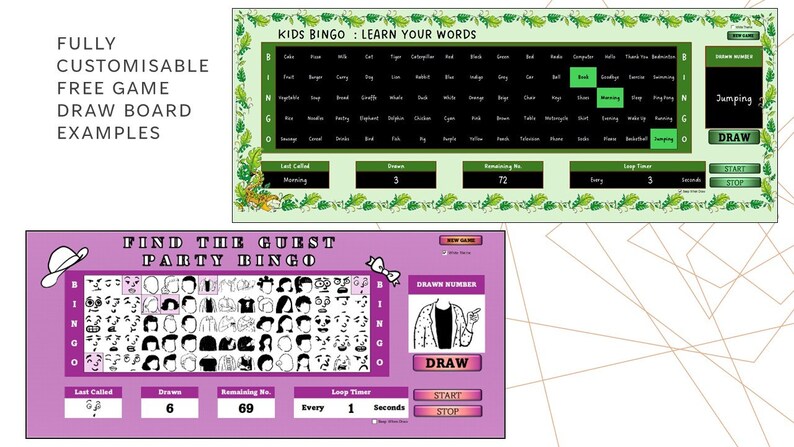 Custom Bingo Excel Template: Unlimited Unique Cards and Draw Board ...