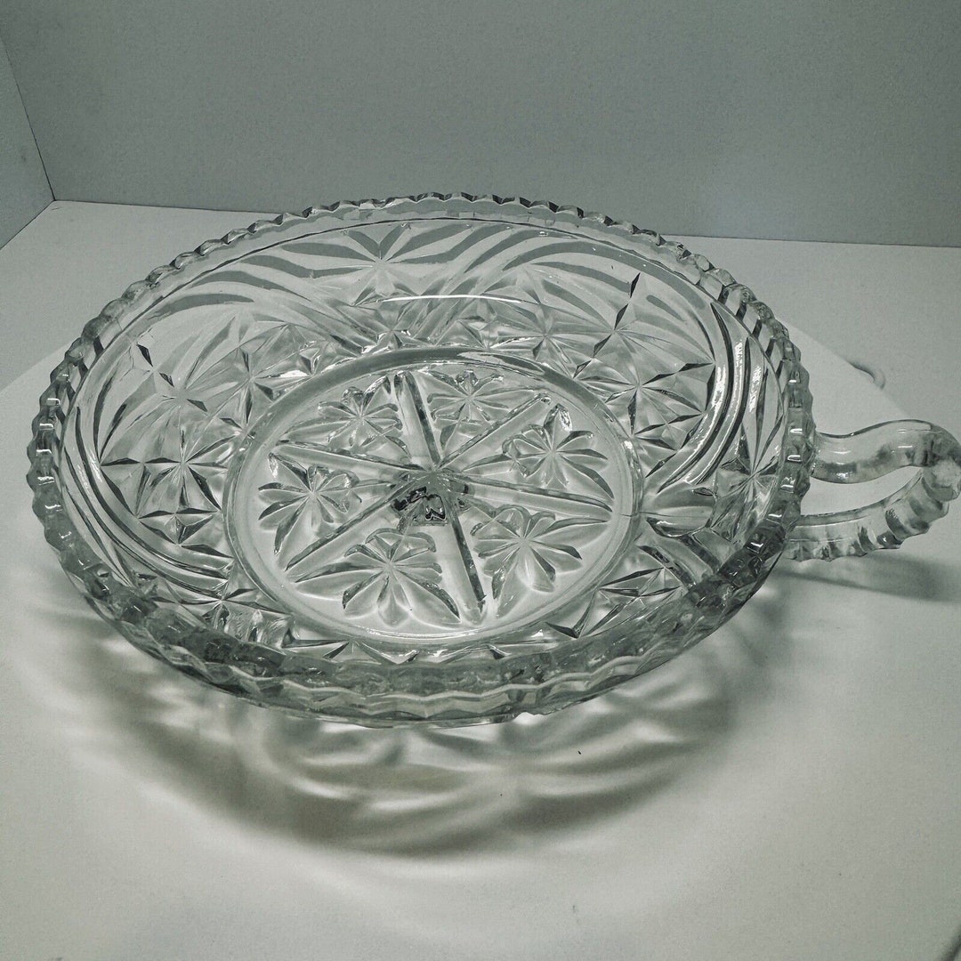 Dish With Handle - Stars & Bars Pattern - Vintage - Cut Glass, Clear ...