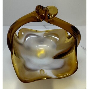 Hand Blown Art Glass Basket Amber and Cream Vintage - Etsy