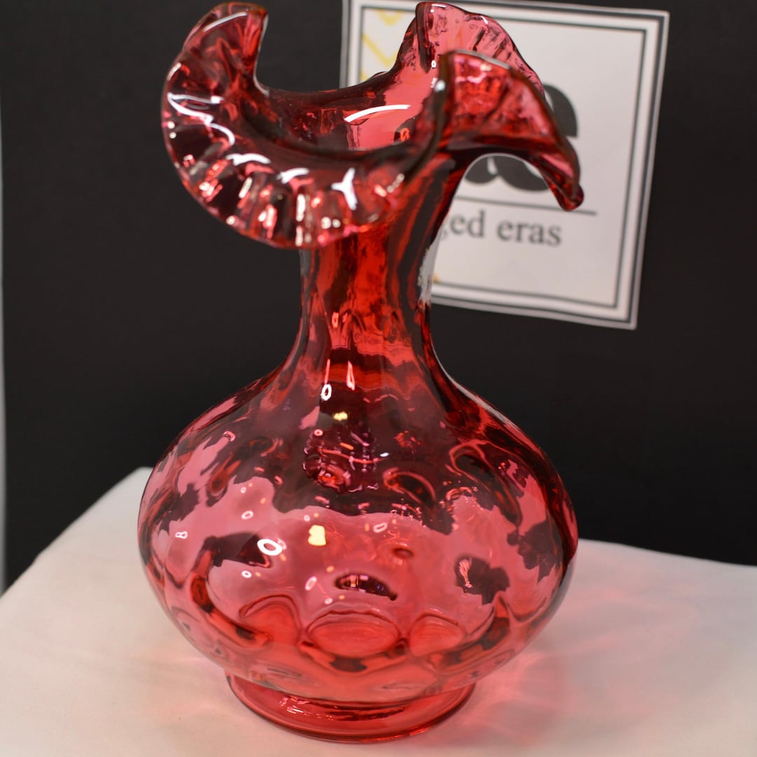 Fenton Inverted Coin Dot Cranberry Ruffle Top Handblown Glass Vase ...