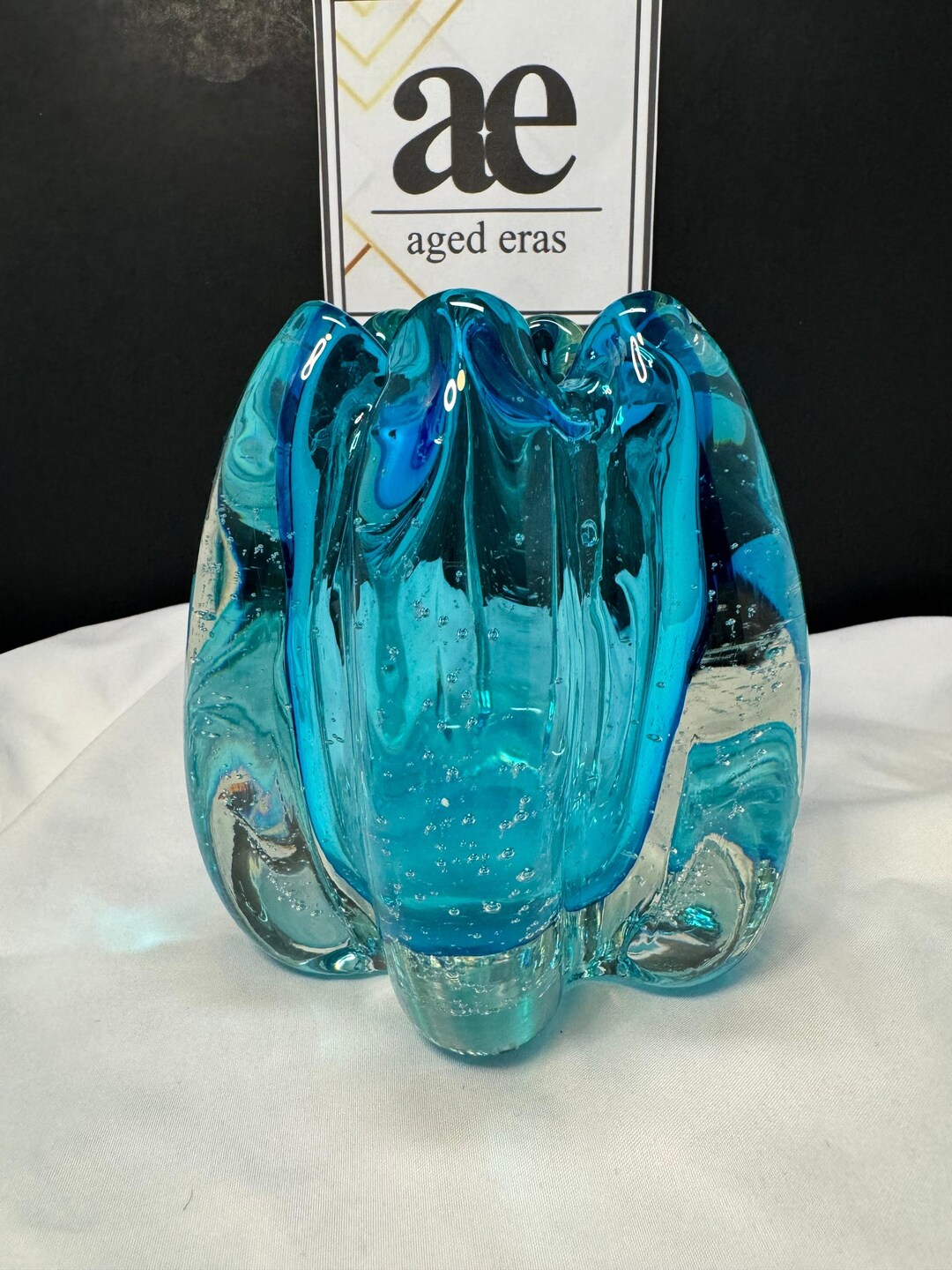 Tozai Home Hand Blown Bubble Glass Ocean Blue Abstract Heavy Vase - Etsy