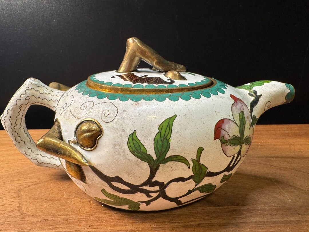Unique Vintage Bat Themed Hand Painted Brass and Enamel Teapot - Etsy