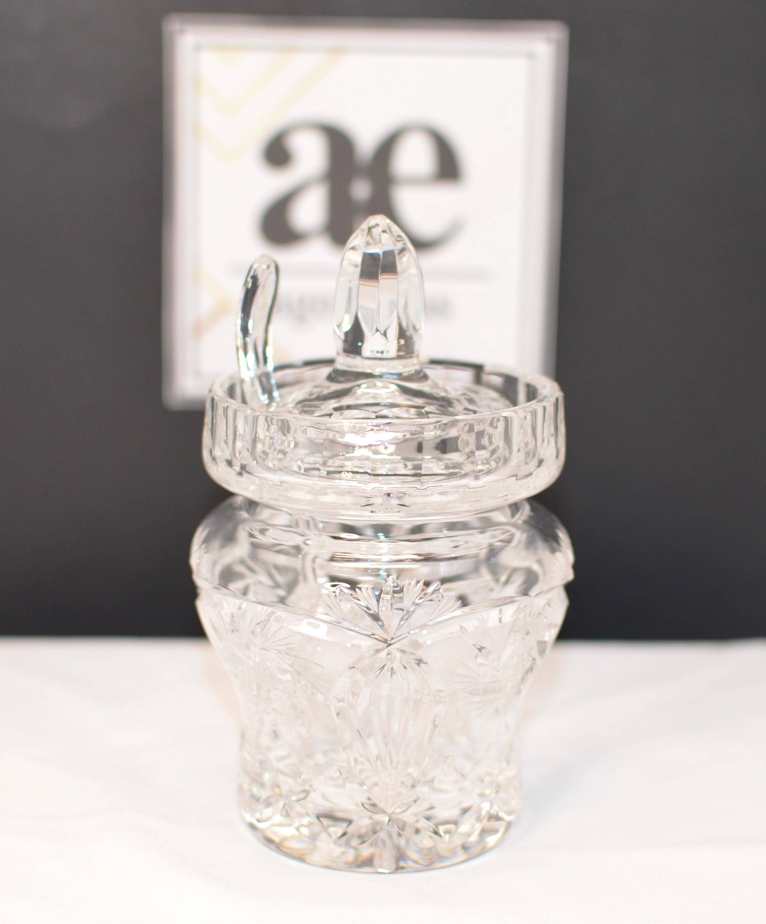 Violetta Pinwheel Crystal Jam Jelly Honey Jar W/ Lid & Spoon Cut Clear ...