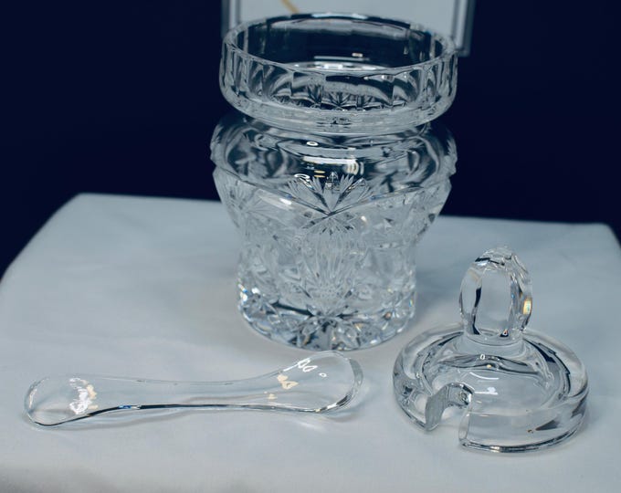 Violetta Pinwheel Crystal Jam Jelly Honey Jar W/ Lid & Spoon Cut Clear ...
