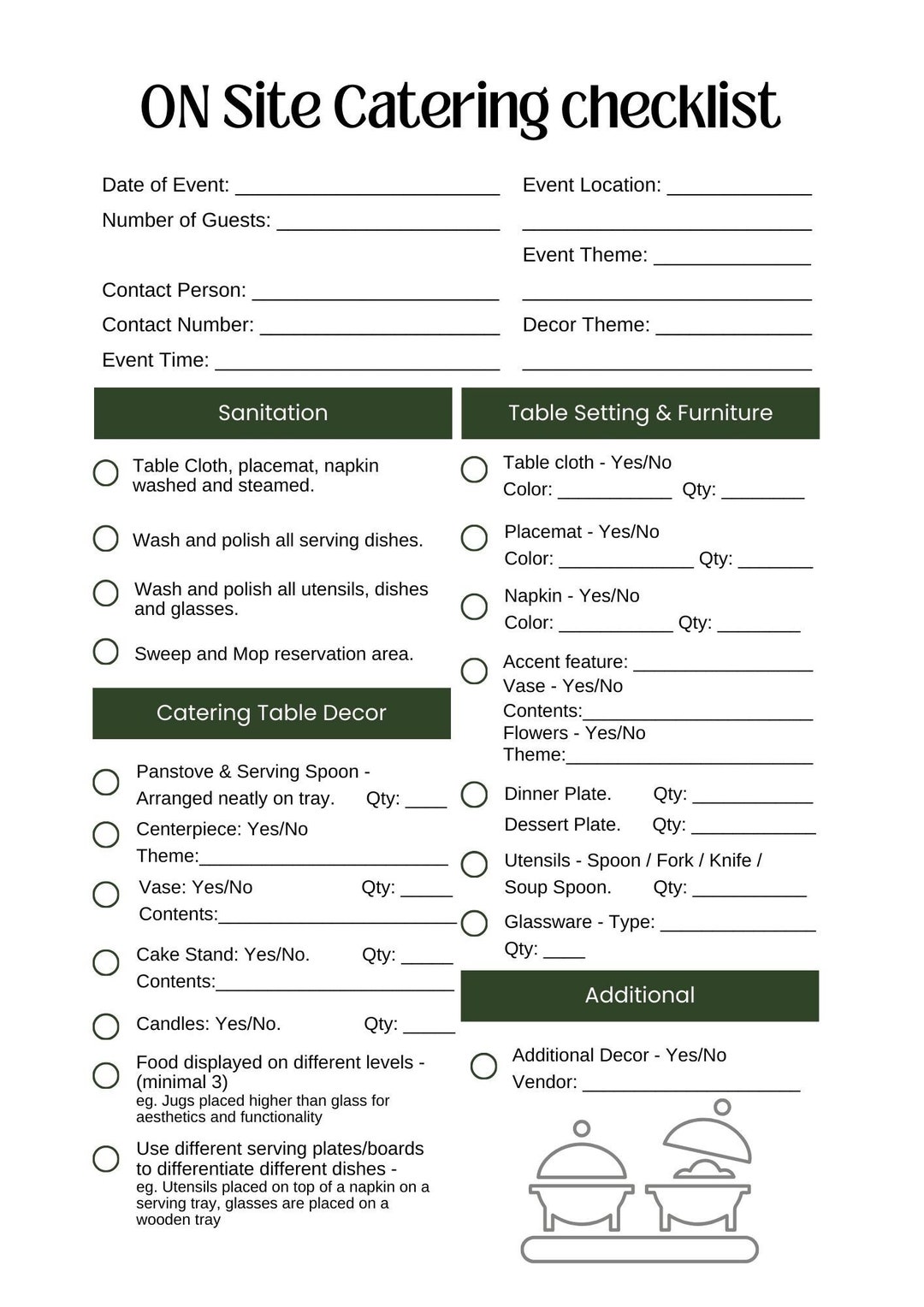 On and off Site Event Catering Checklist - Etsy