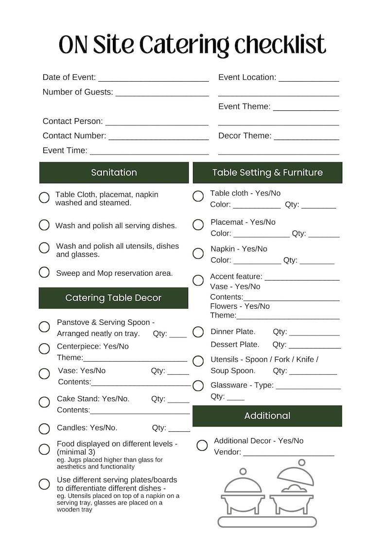 On and off Site Event Catering Checklist - Etsy