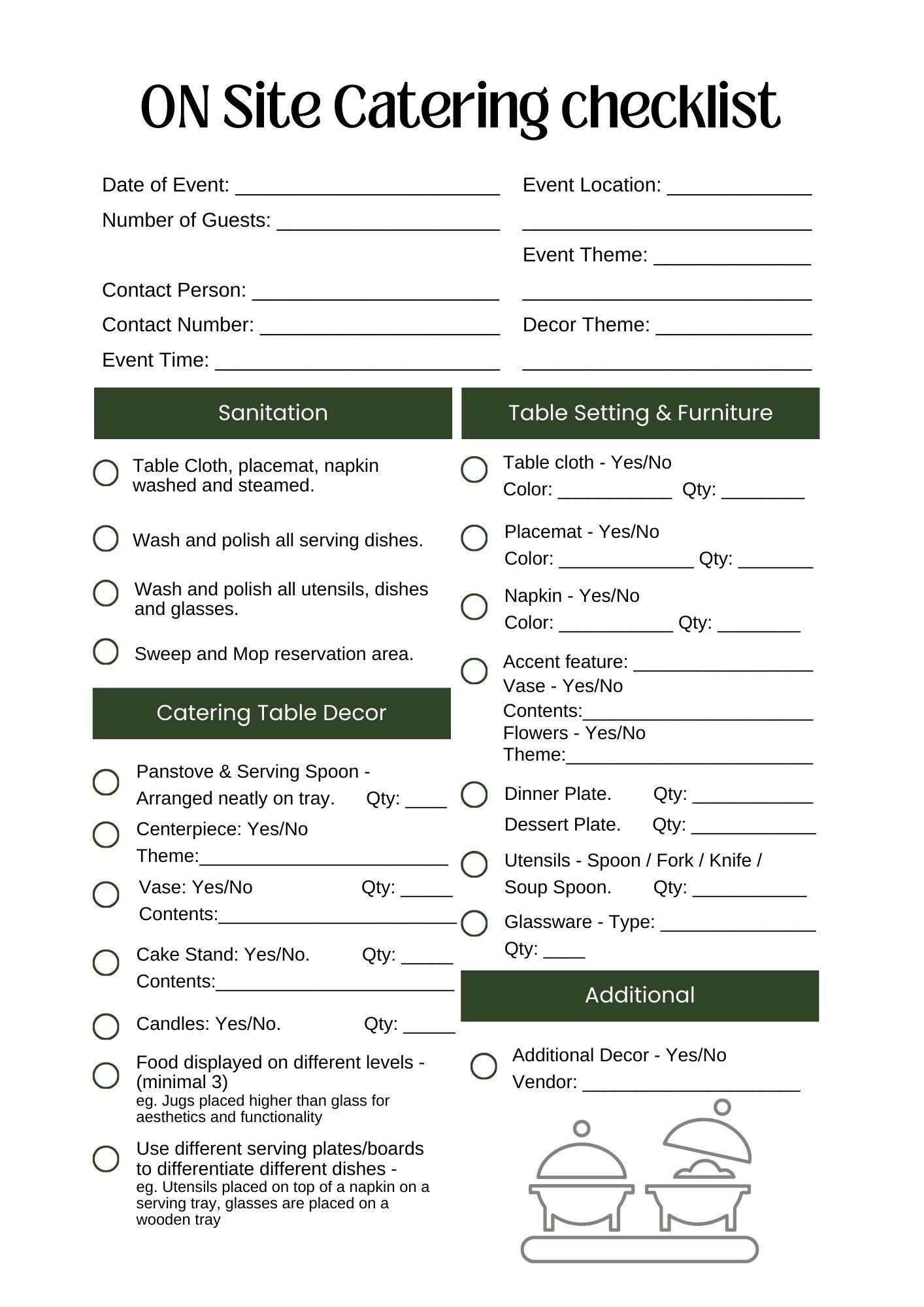 On and off Site Event Catering Checklist - Etsy