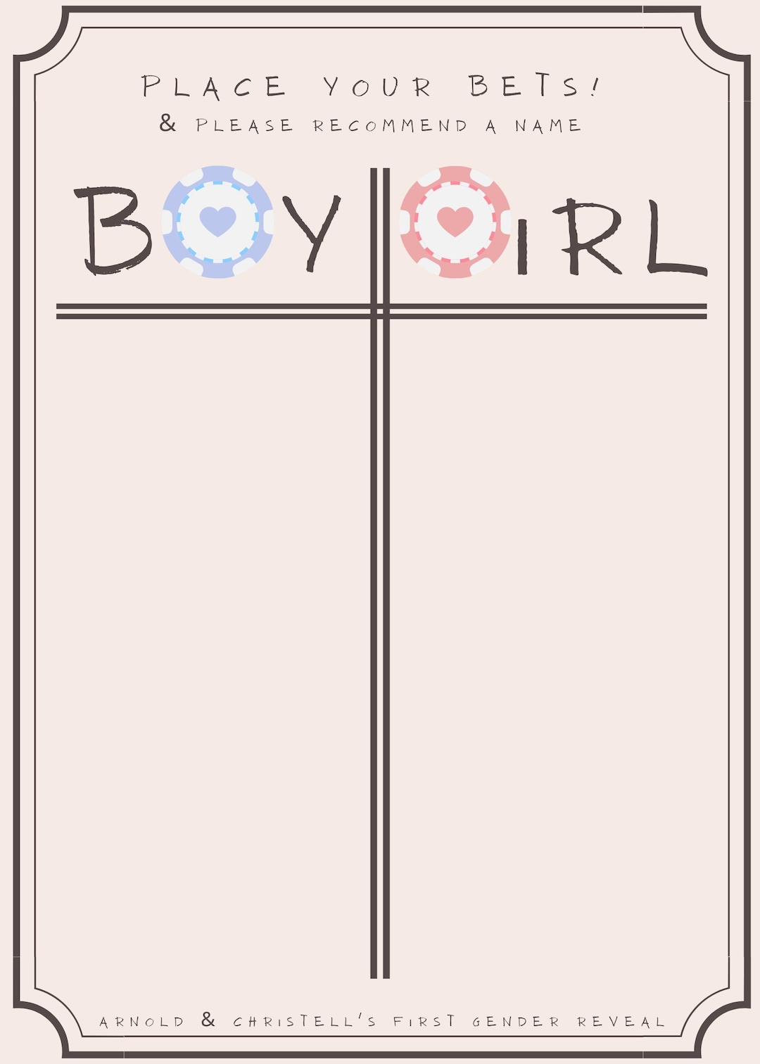 Place Your Bets Baby Gender Reveal and Name Recommendation Game - Etsy