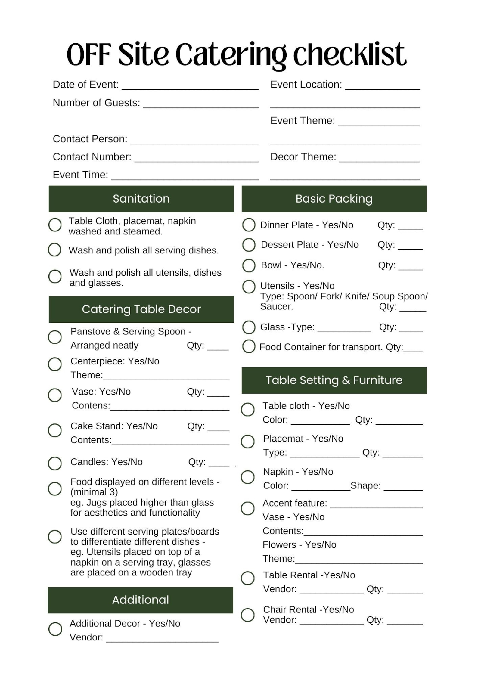 On and off Site Event Catering Checklist - Etsy