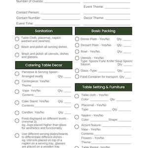 On and off Site Event Catering Checklist - Etsy