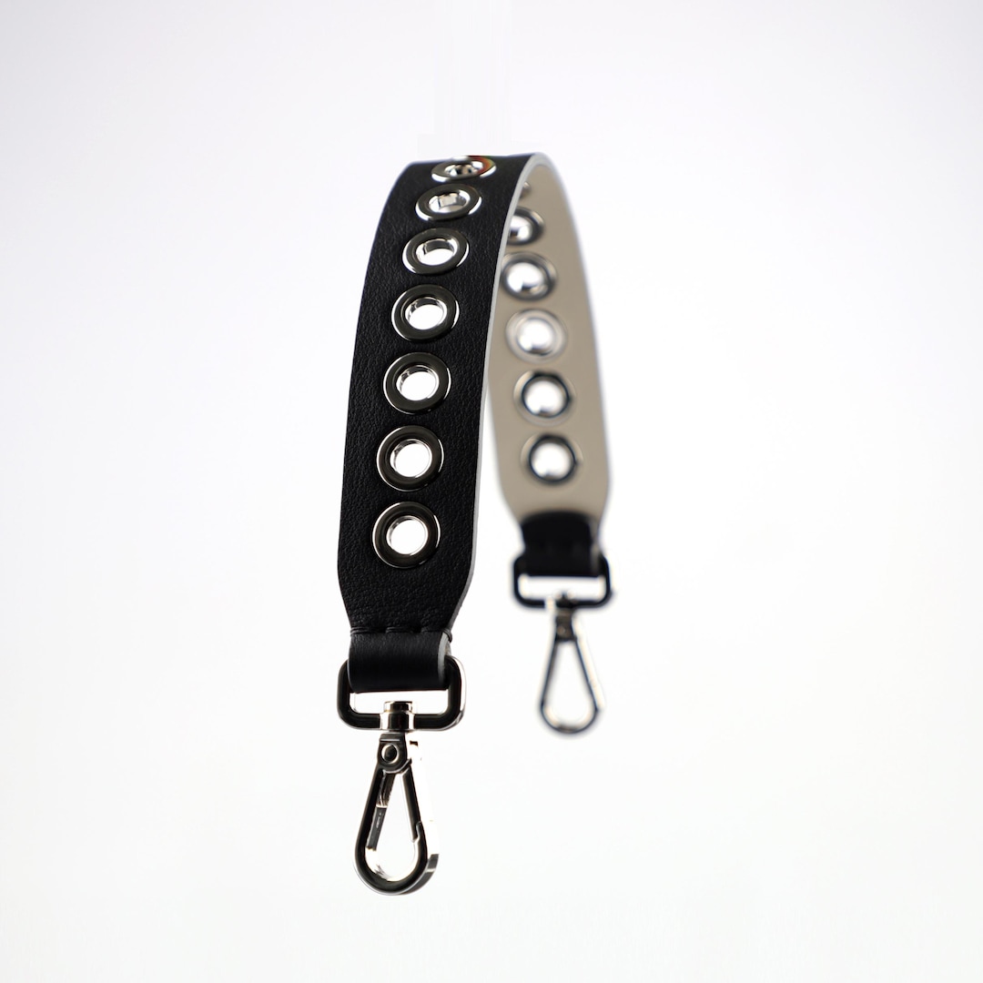 Black & Beige Leather Bag Strap: Grommet Detail, Mini Size - Etsy
