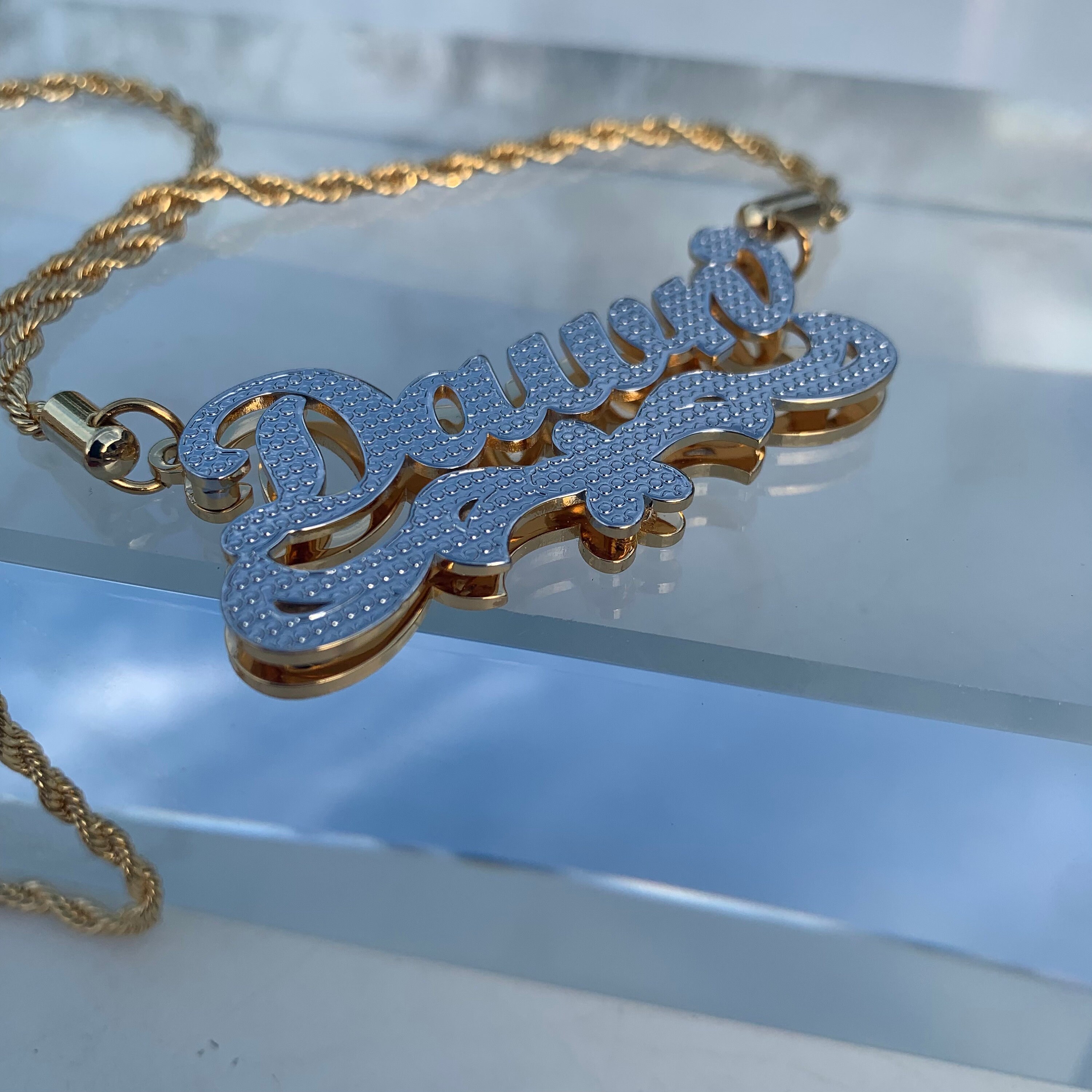 Custom Double Name Plate Necklace, 18K Gold Name Necklace, Nameplate ...