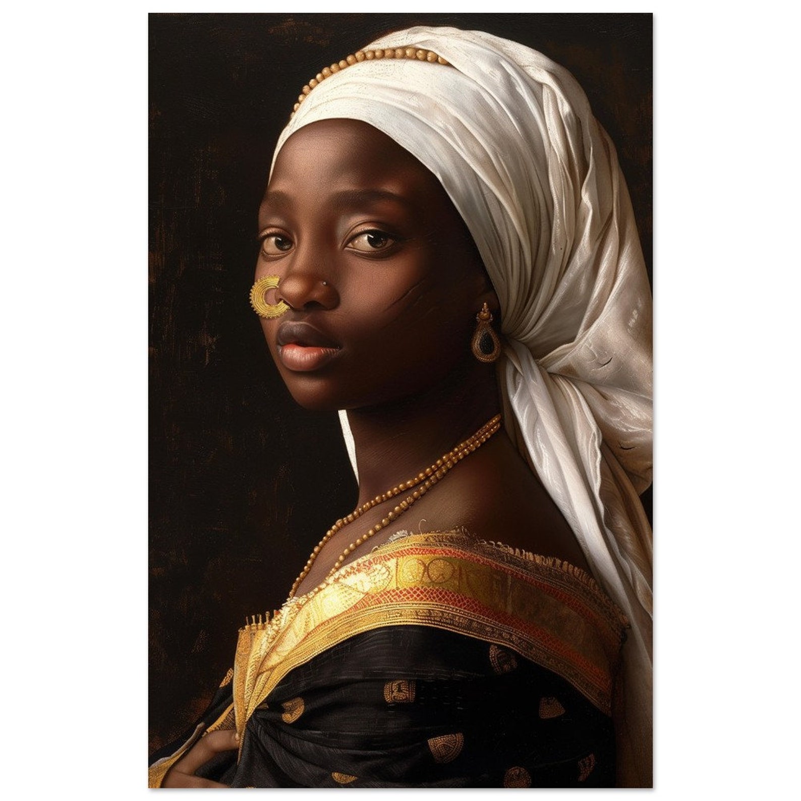 The Nubian Princess, Vintage Black Female Art Oil Painting Premium ...