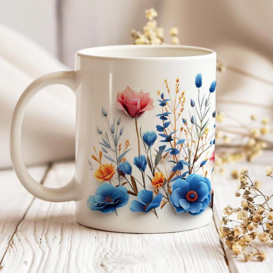 Pressed Flower Mug, Wildflowers Coffee Mug, Boho Tea Cup, Flower Garden ...