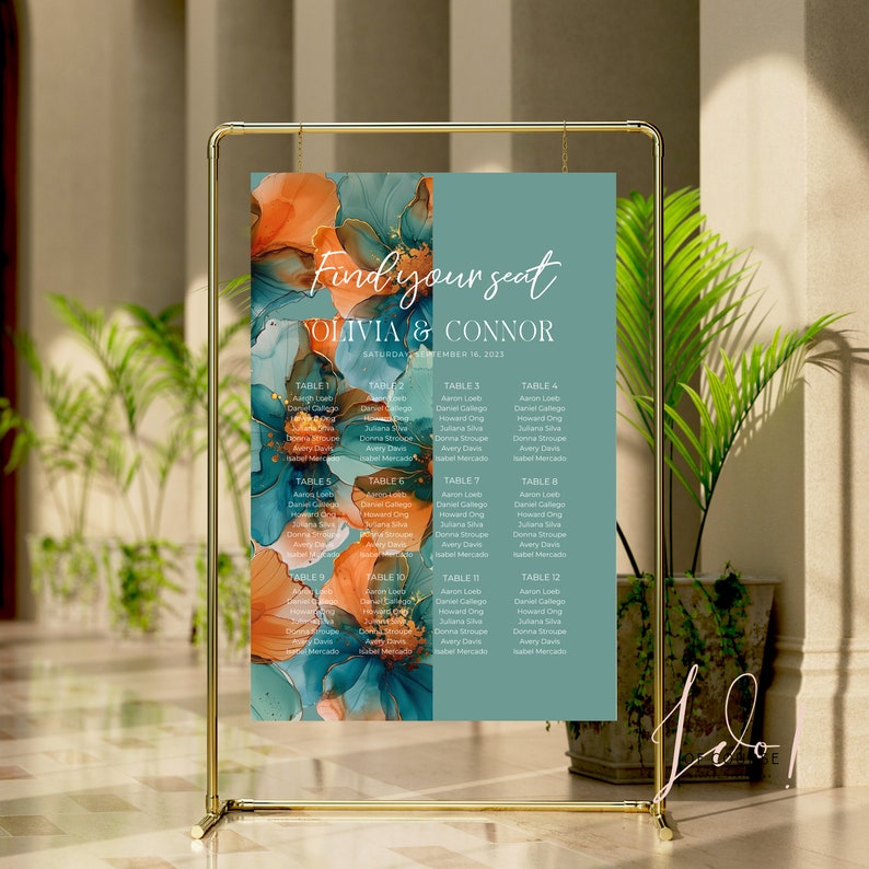 Burnt Orange and Teal 24 X 36seating Chart, Editable Ceremony or ...
