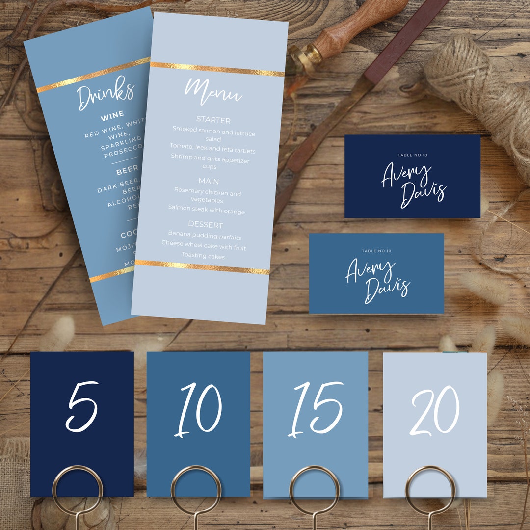 Wedding Menu Cards Place Setting Bundle, Table Numbers, Place Cards ...