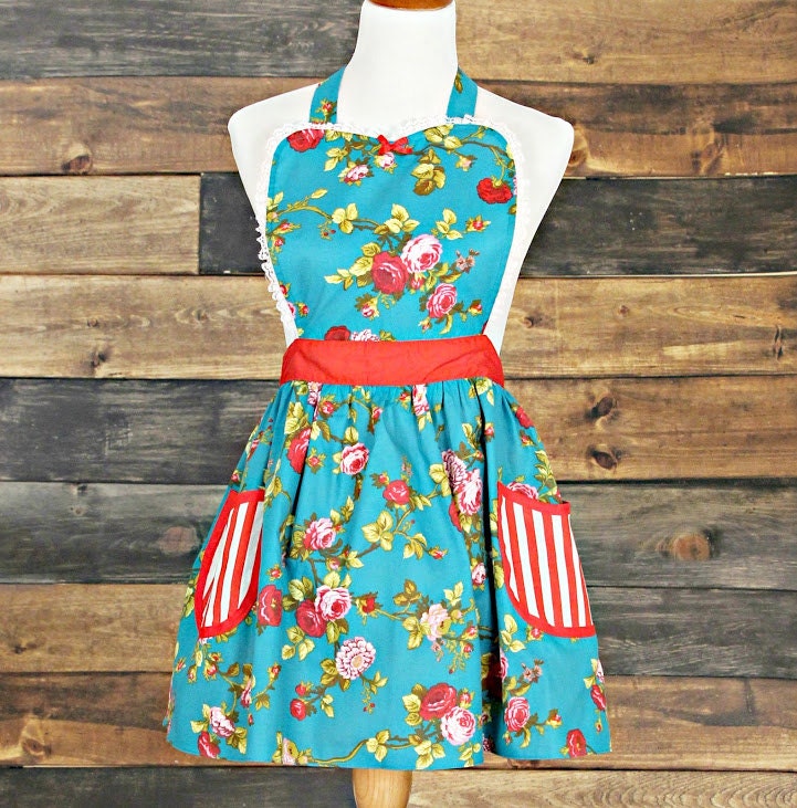 Vintage Dotted Swiss Half Apron w Red Geraniums Vintage Fancy Farmhouse ...
