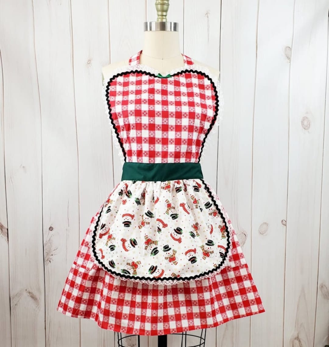 Christmas Apron, Mid Century Modern Christmas Apron, Red Gingham Apron ...