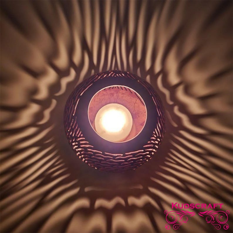 Sustainable Coconut Shell Candle Holder Elegant Striped Pattern With ...
