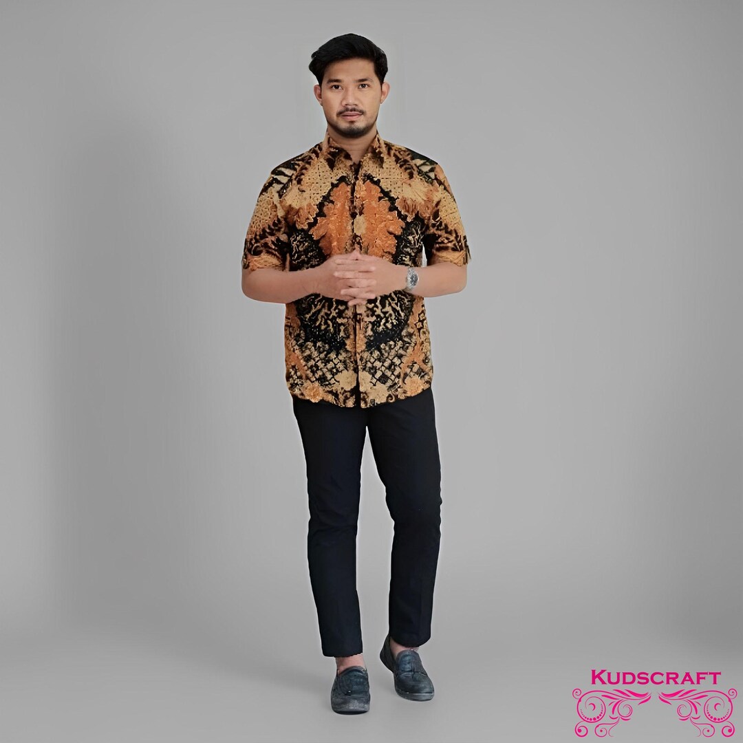 Modern Batik Shirt for Men Gandaru Brown Slim Fit, Men Batik, Batik ...