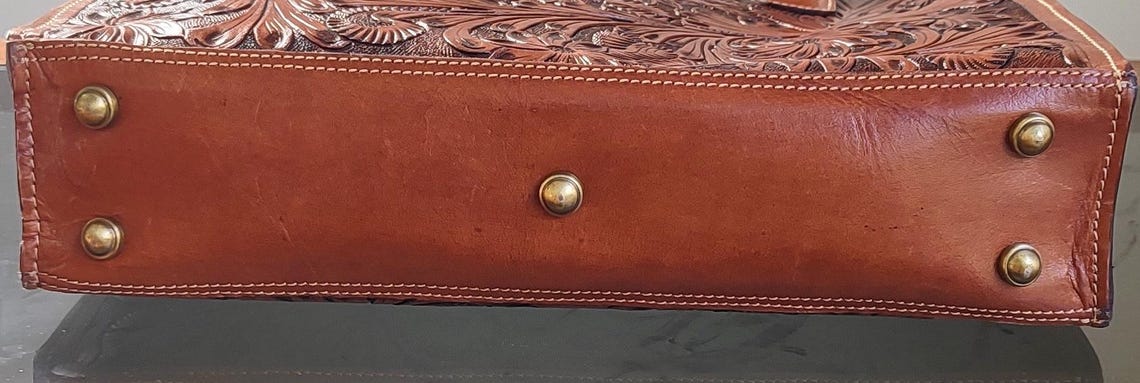 Hand Tooled Leather Tote Bag, Tooled Leather Tote, Hand Carved Leather ...