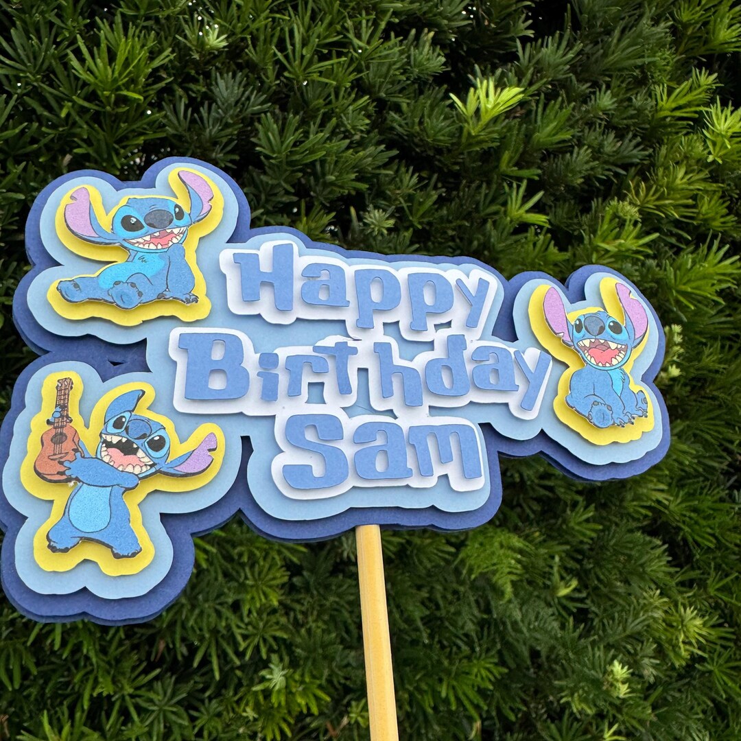 Stitch Cake Topper, Custom Name Happy Birthday Cake Topper, Stitch ...